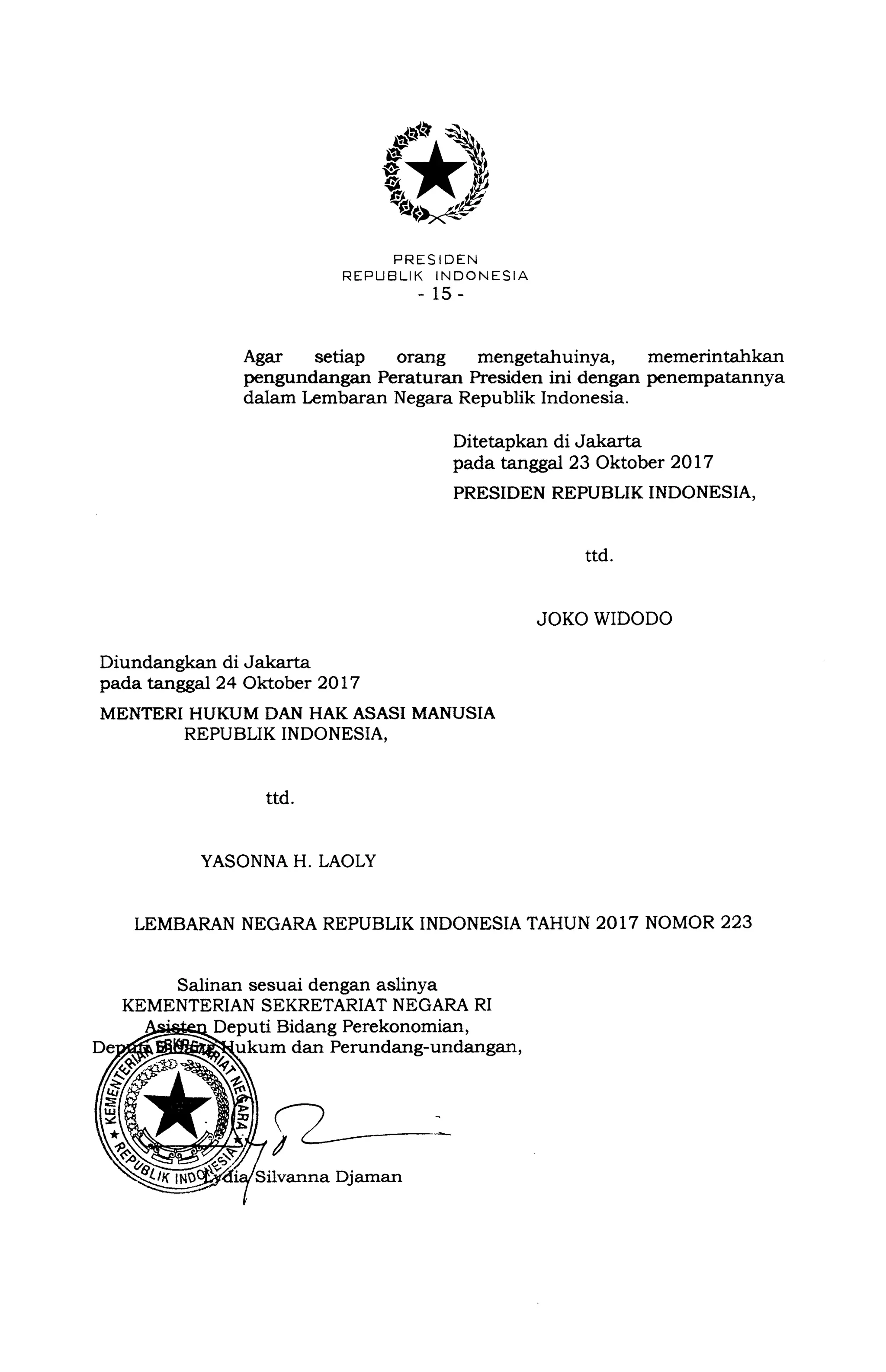 PERATURAN PRESIDEN REPUBLIK INDONESIA NOMOR 97 TAHUN 2017 | PDF