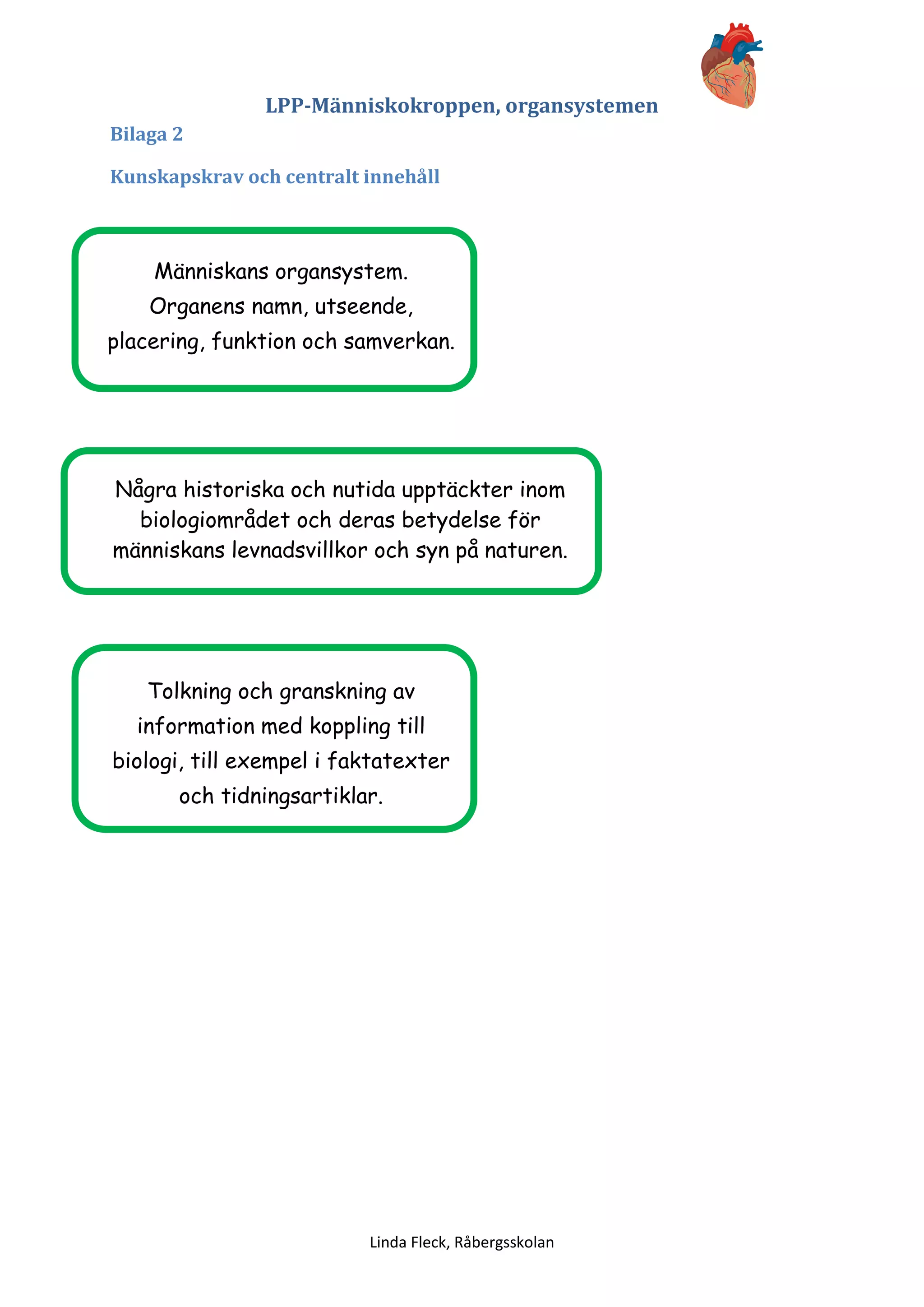 Planering människokroppen organsystem | DOCX