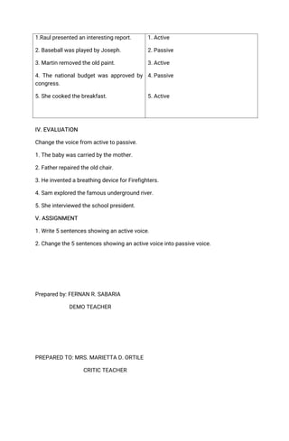 A Detailed Lesson Plan on Active and Passive Voice | PDF