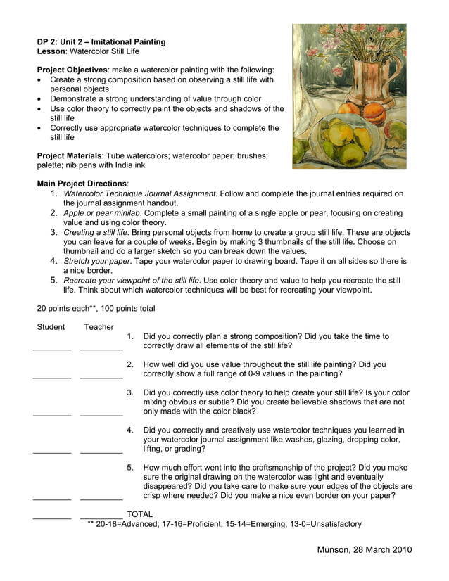 Lp Rubric Wc Still Life | PDF