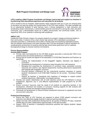 Math Program Coordinator and Design Lead Position at LPS | PDF