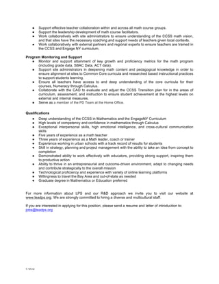Math Program Coordinator and Design Lead Position at LPS | PDF