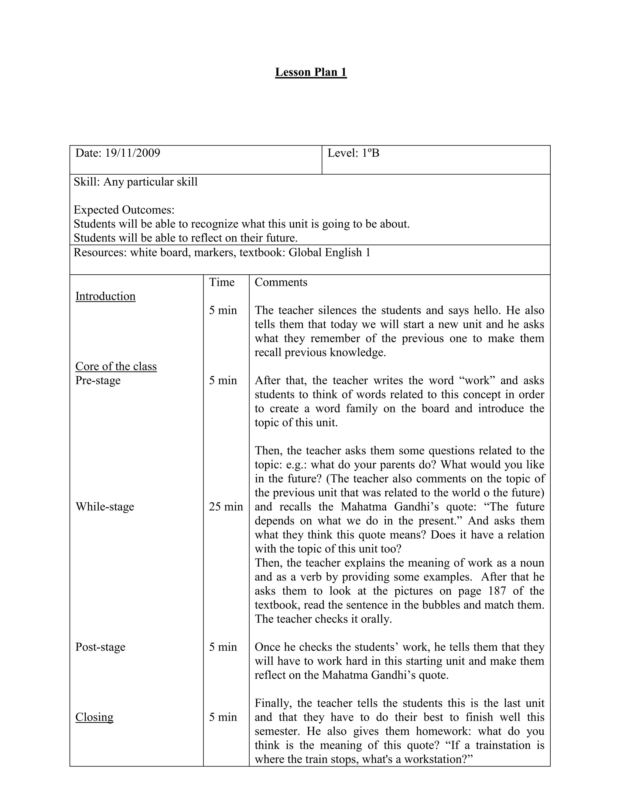 Lesson Plans - Second Unit | DOCX