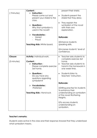 Lesson plan for teaching of symbolism (wuthering Heights) | DOCX ...