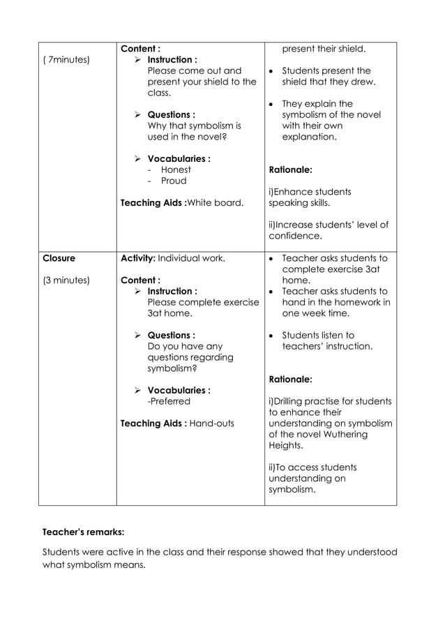 Lesson plan for teaching of symbolism (wuthering Heights) | DOCX ...