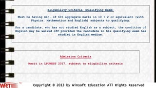 LPU NEST 2017 APPLICATION FORM, ELIGIBILITY, RESULT AND ADMIT CARD | PPT