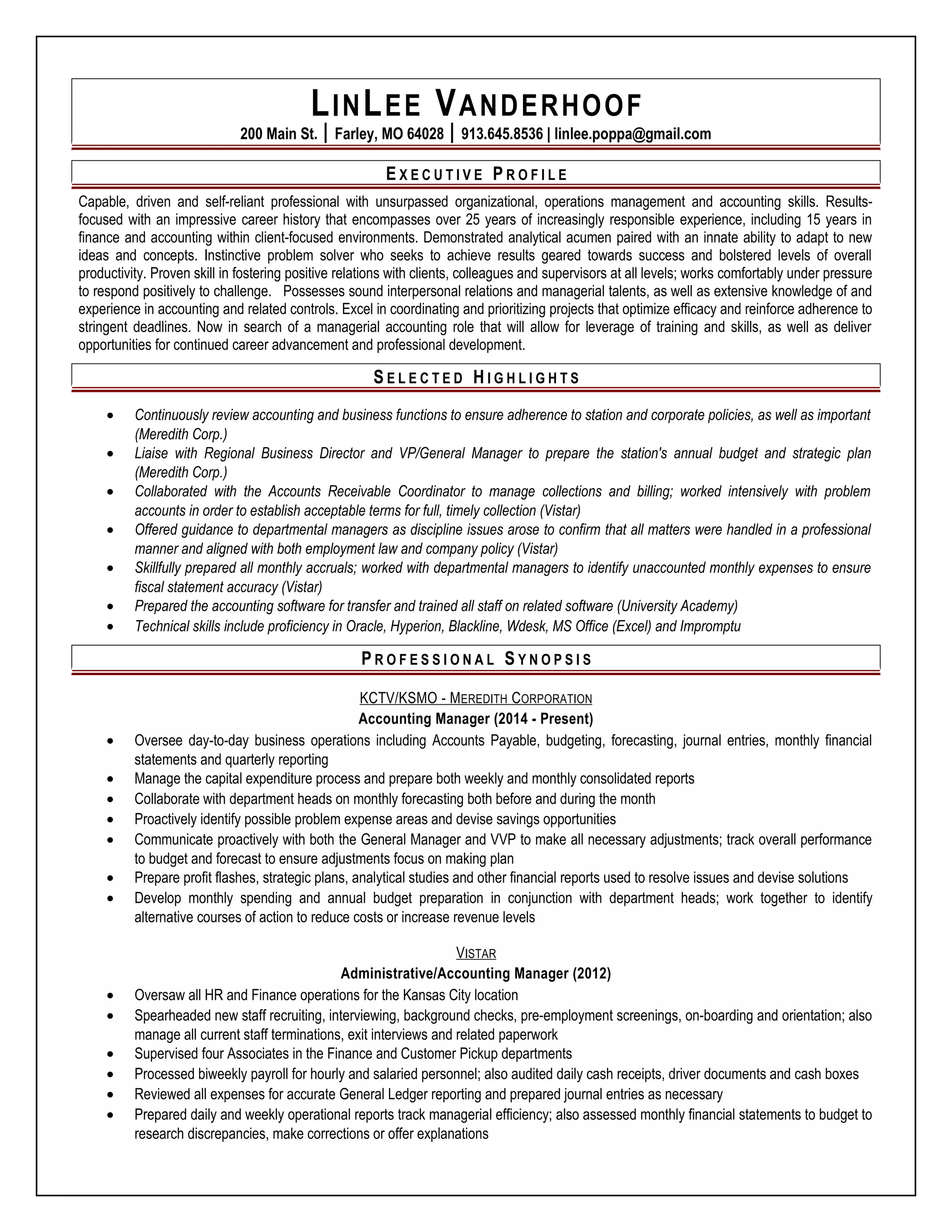 Lp vanderhoof lin lee resume | DOC