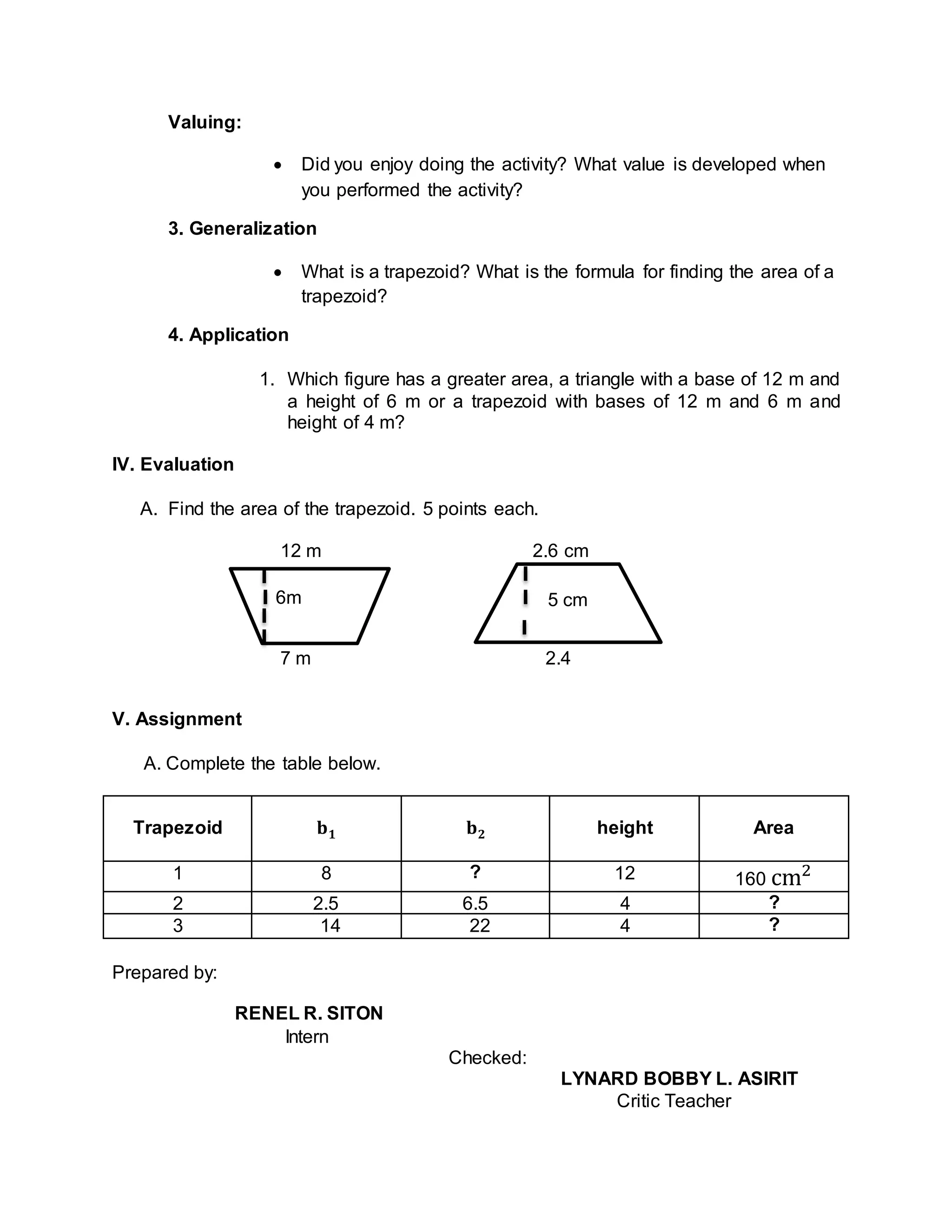 Lp visualizing and finding the area of trapezoid | DOCX
