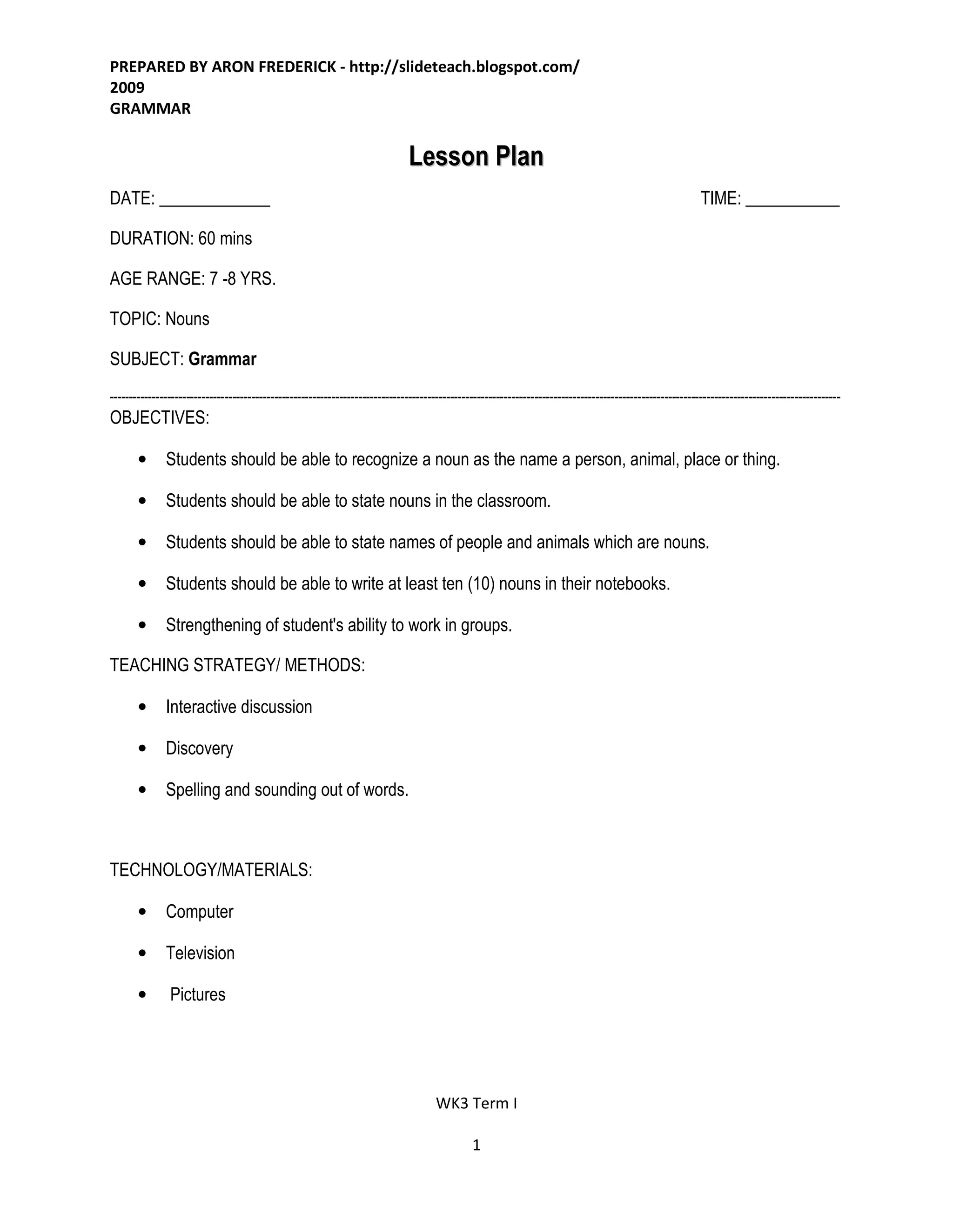 Cateogorizing Nouns - Lesson Plan | PDF