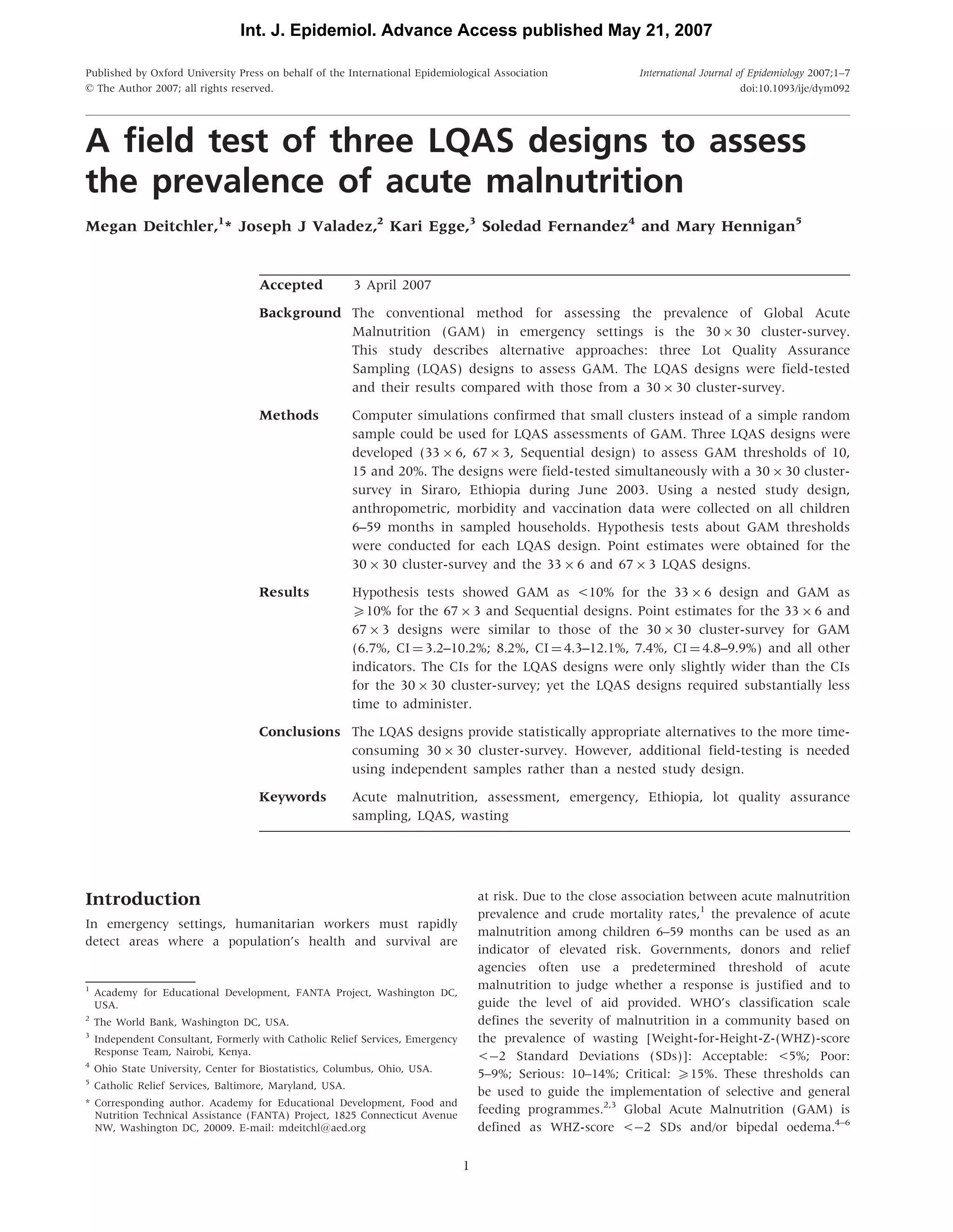 An Update of Lot Quality Assurance Sampling (LQAS) Technologies Handout ...