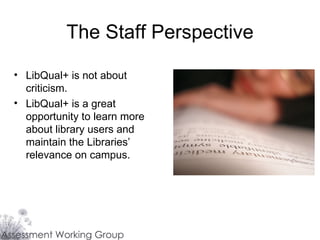 Overview of LibQual+ for Library Staff | PPT