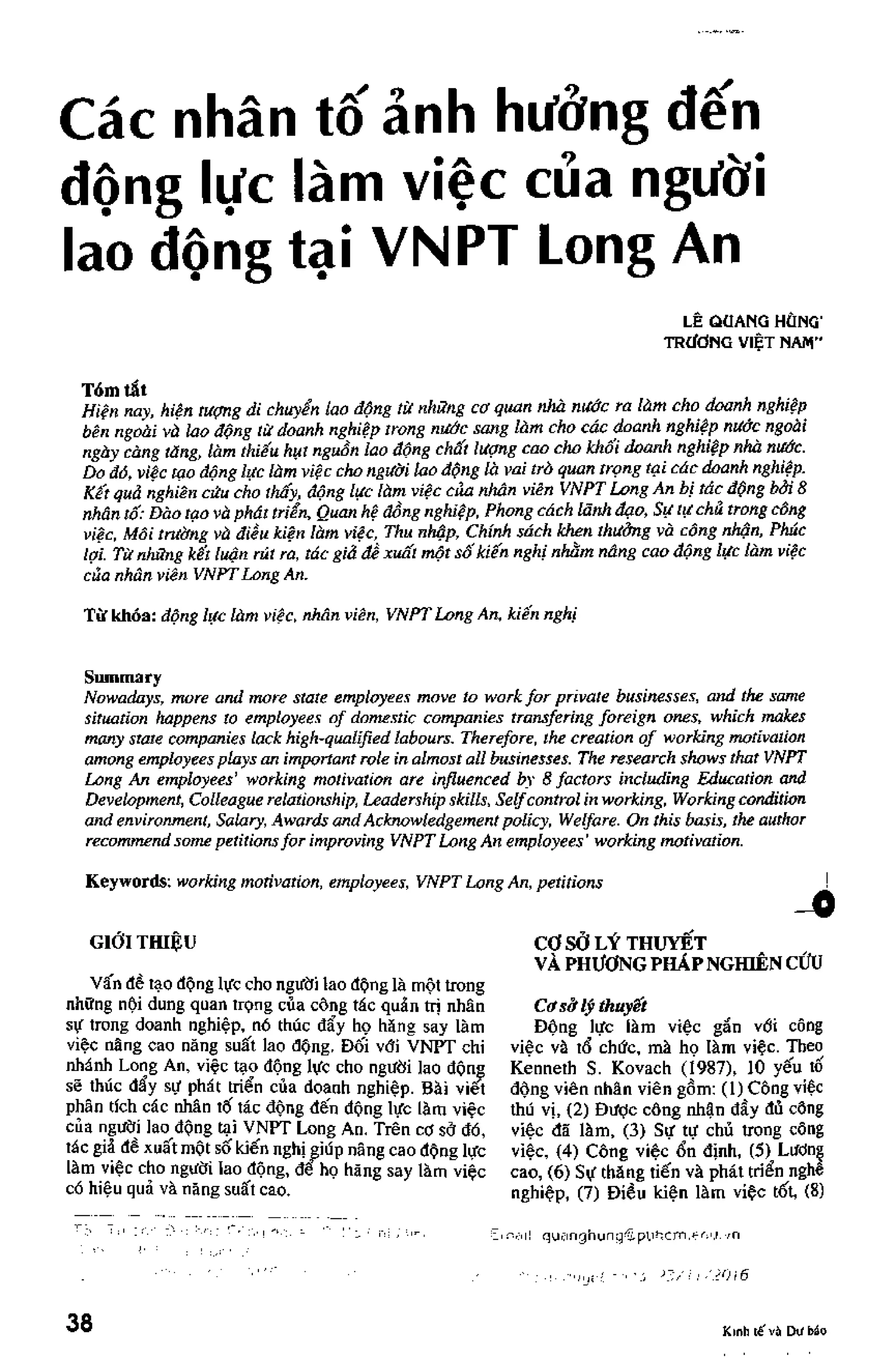 Lê quang hùng2016 động lực làm việc vnpt | PDF