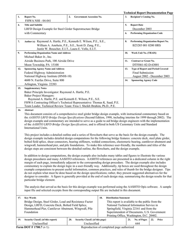 LRFD Design Example -Steel Girder Bridge (US Unit).pdf | Civil ...
