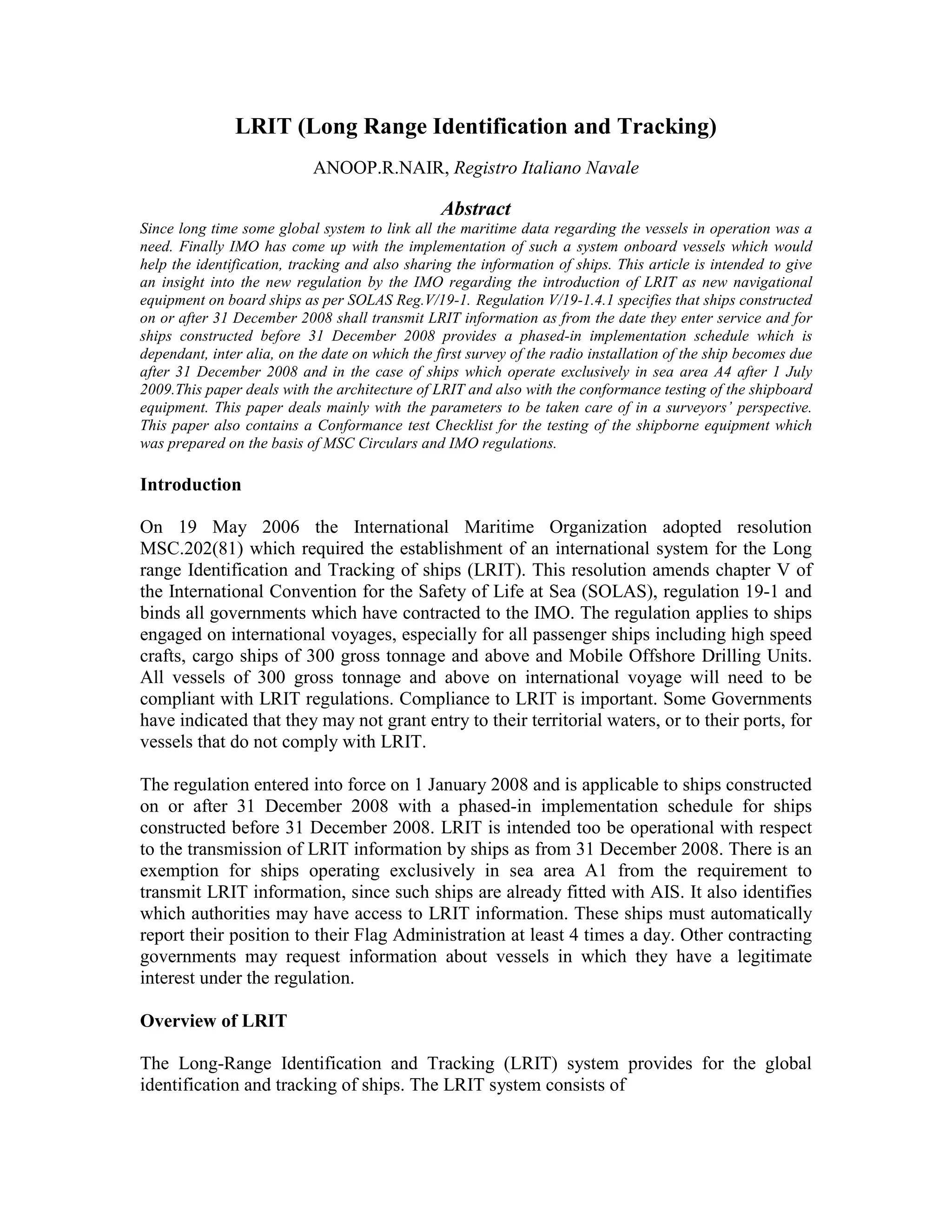 LRIT(Long Range Identification and Tracking)- shipstechnic edition no ...
