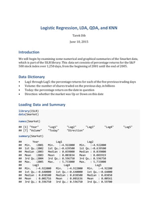 Logistic Regression, Linear and Quadratic Discriminant Analysis and K-Nearest Neighbors | PDF