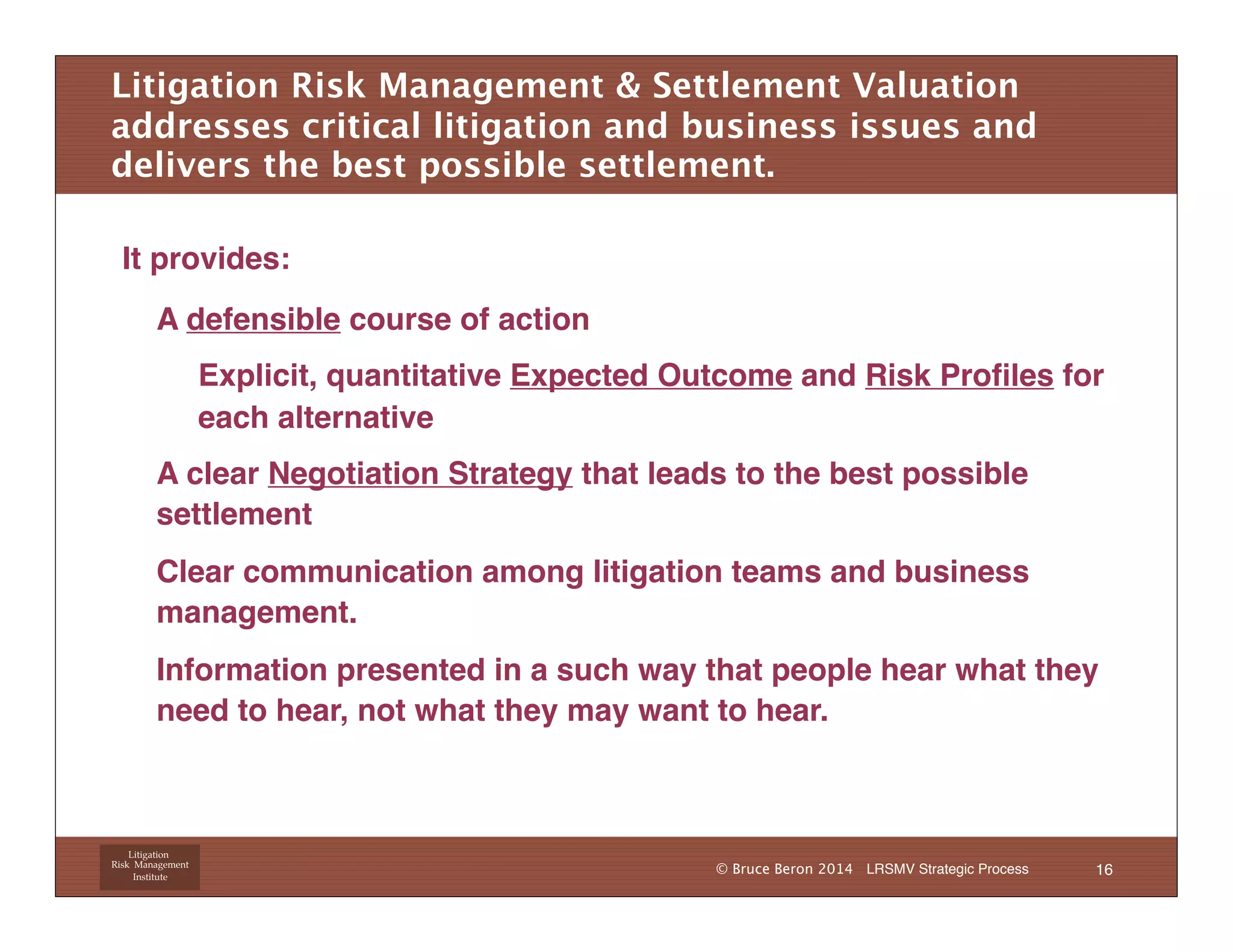 The Litigation Risk Management Approach to Strategic Litigation and ...