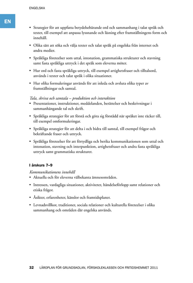 Läroplan för grundskolan, förskoleklassen och fritidshemmet 2011 | PPT