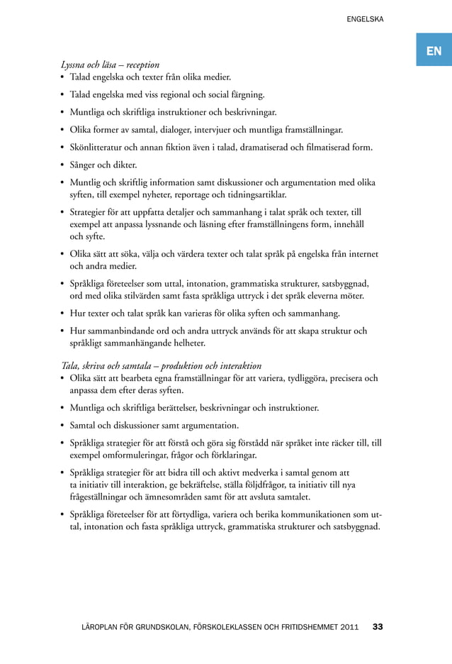 Läroplan för grundskolan, förskoleklassen och fritidshemmet 2011 | PPT