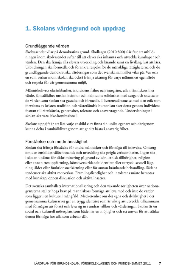 Läroplan för grundskolan, förskoleklassen och fritidshemmet 2011 | PPT