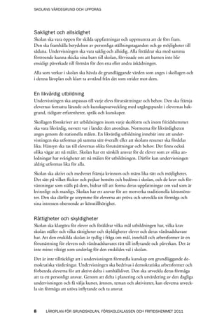Läroplan för grundskolan, förskoleklassen och fritidshemmet 2011 | PDF
