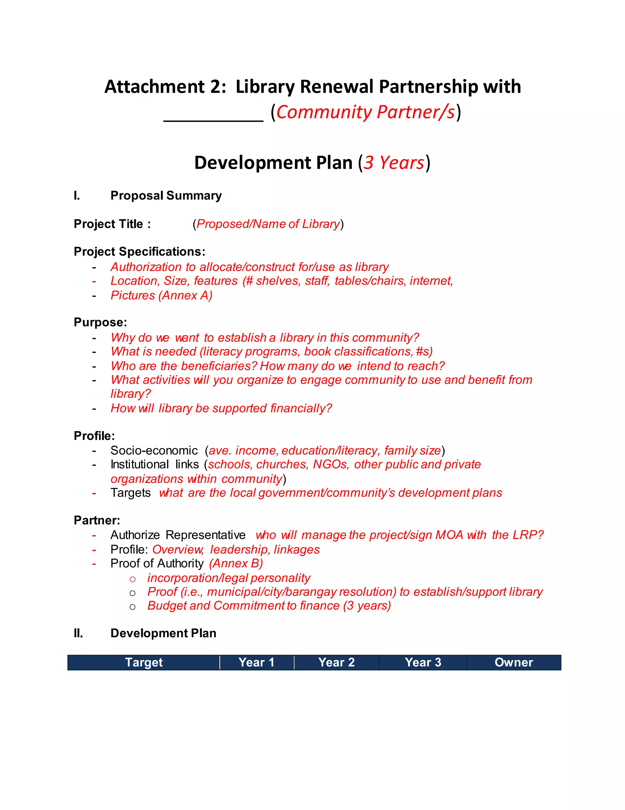 LRP - Community Development Plan Template | DOCX