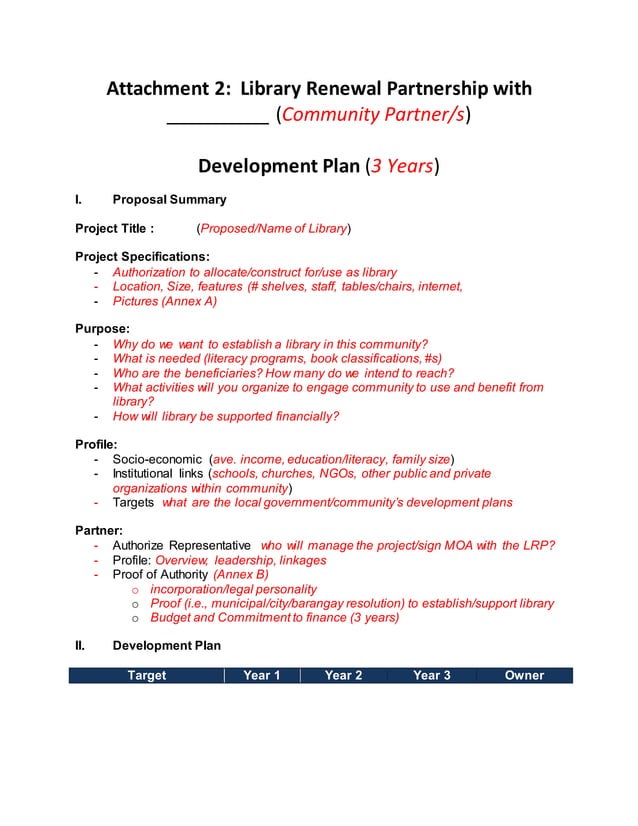 LRP - Community Development Plan Template | DOCX