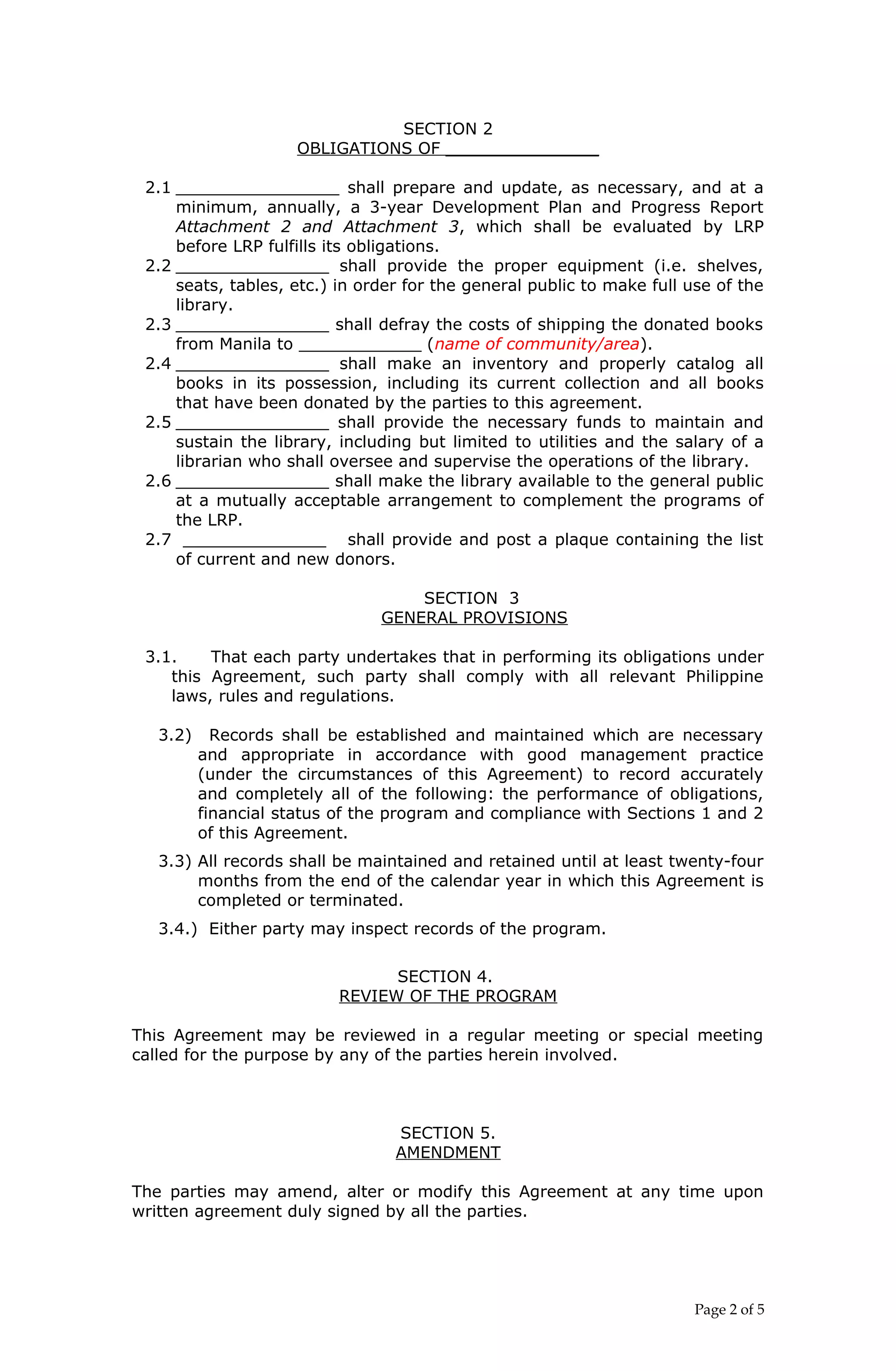 LRP - MOA with Host Community Partner | DOC