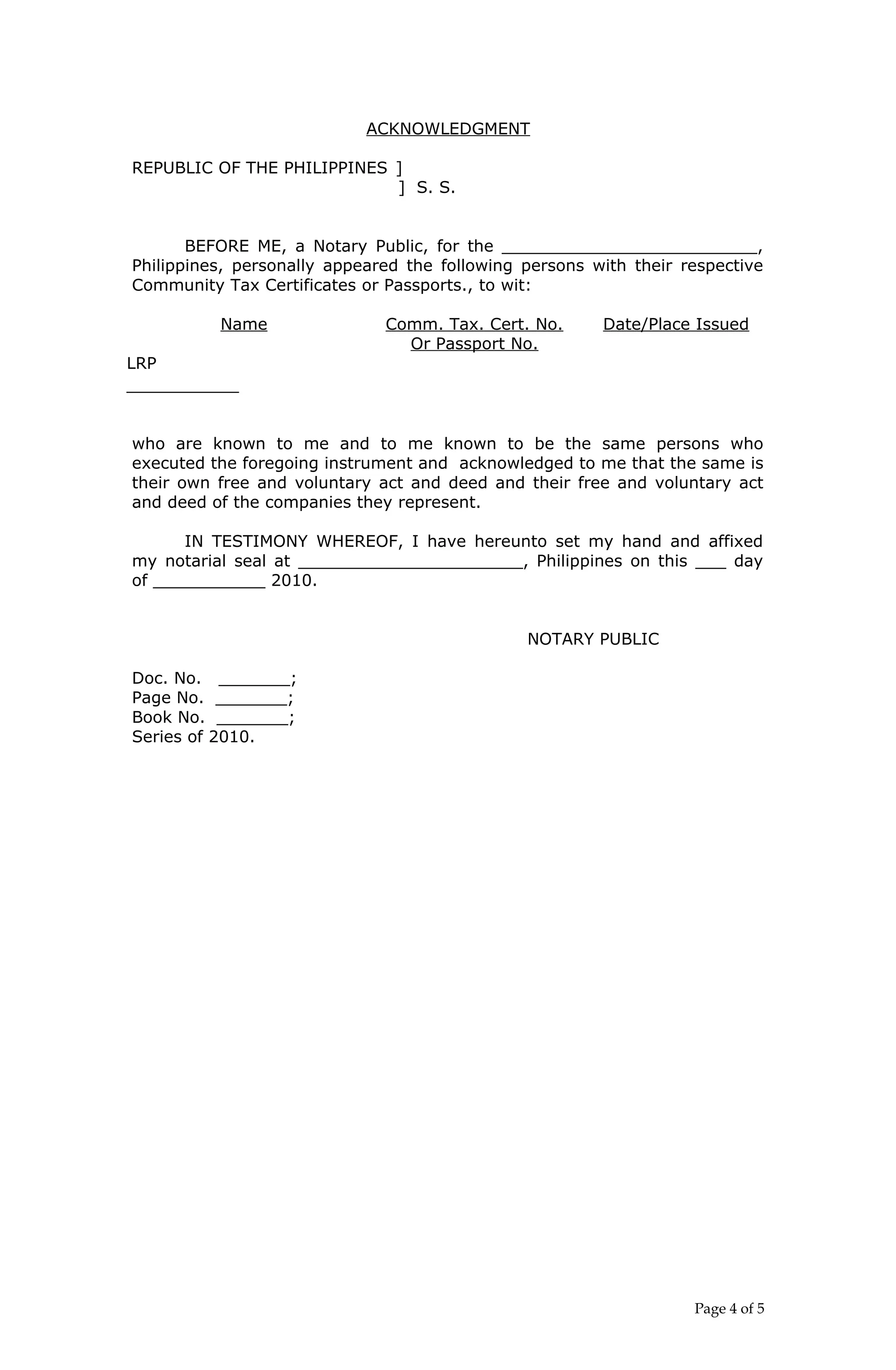 LRP - MOA with Host Community Partner | DOC