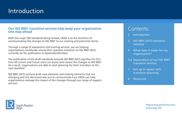 ISO 9001 2015 Transition Certification and Training from LRQA | PPT