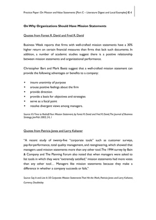 Practice Paper: On Mission, Vision and Value Statements | PDF