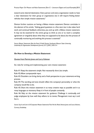 Practice Paper: On Mission, Vision and Value Statements | PDF