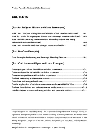 Practice Paper: On Mission, Vision and Value Statements | PDF