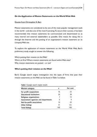 Practice Paper: On Mission, Vision and Value Statements | PDF