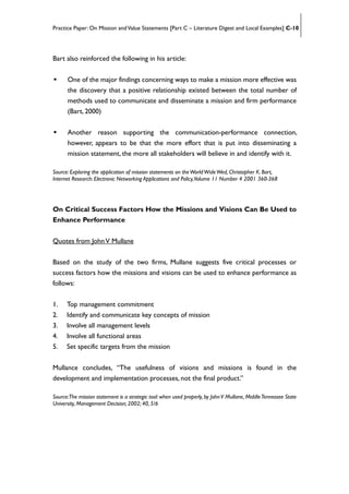 Practice Paper: On Mission, Vision and Value Statements | PDF