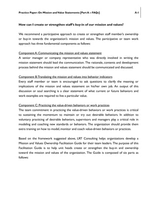 Practice Paper: On Mission, Vision and Value Statements | PDF