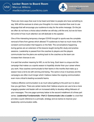 Locker Room to Board Room: Leadership Fundamentals Part 2 - Communicate ...