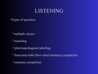 IELTS Components : Reading , Writing, Listening, Speaking | PDF