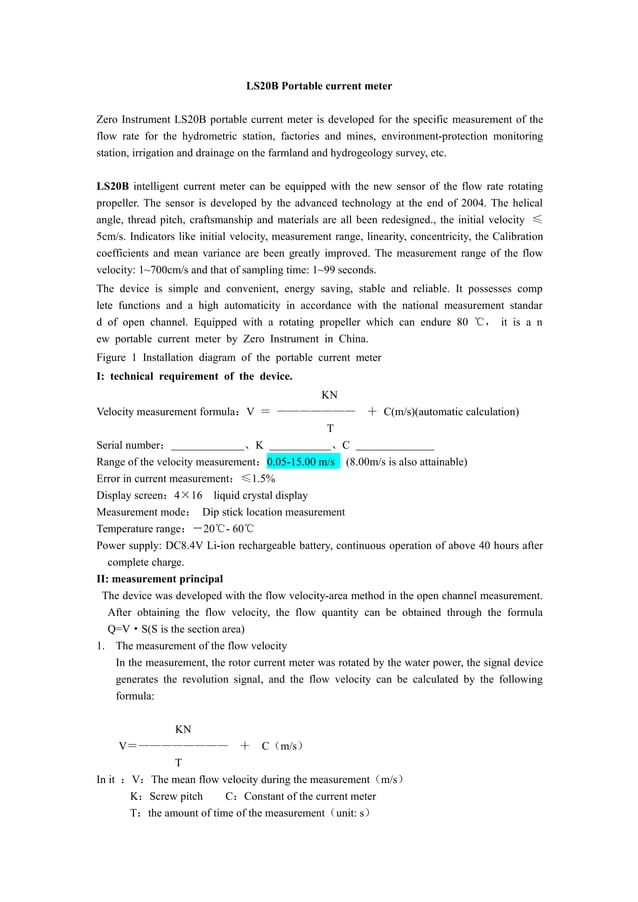 LS20B Portable Current Meter User Manual | PDF