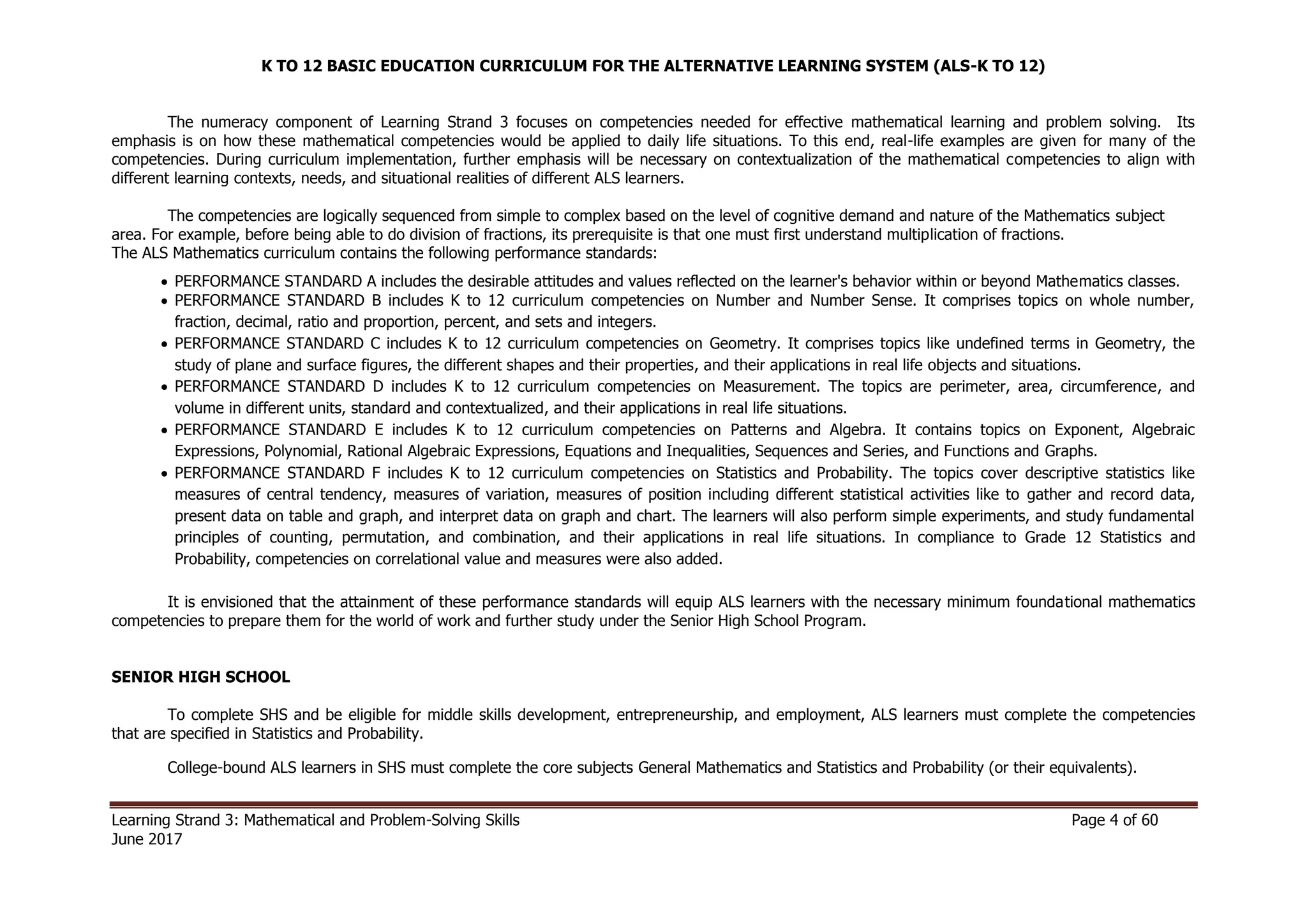 Curriculum Guide on ALS K12 LS 3 (Mathematical and Problem Solving Skills) | PDF