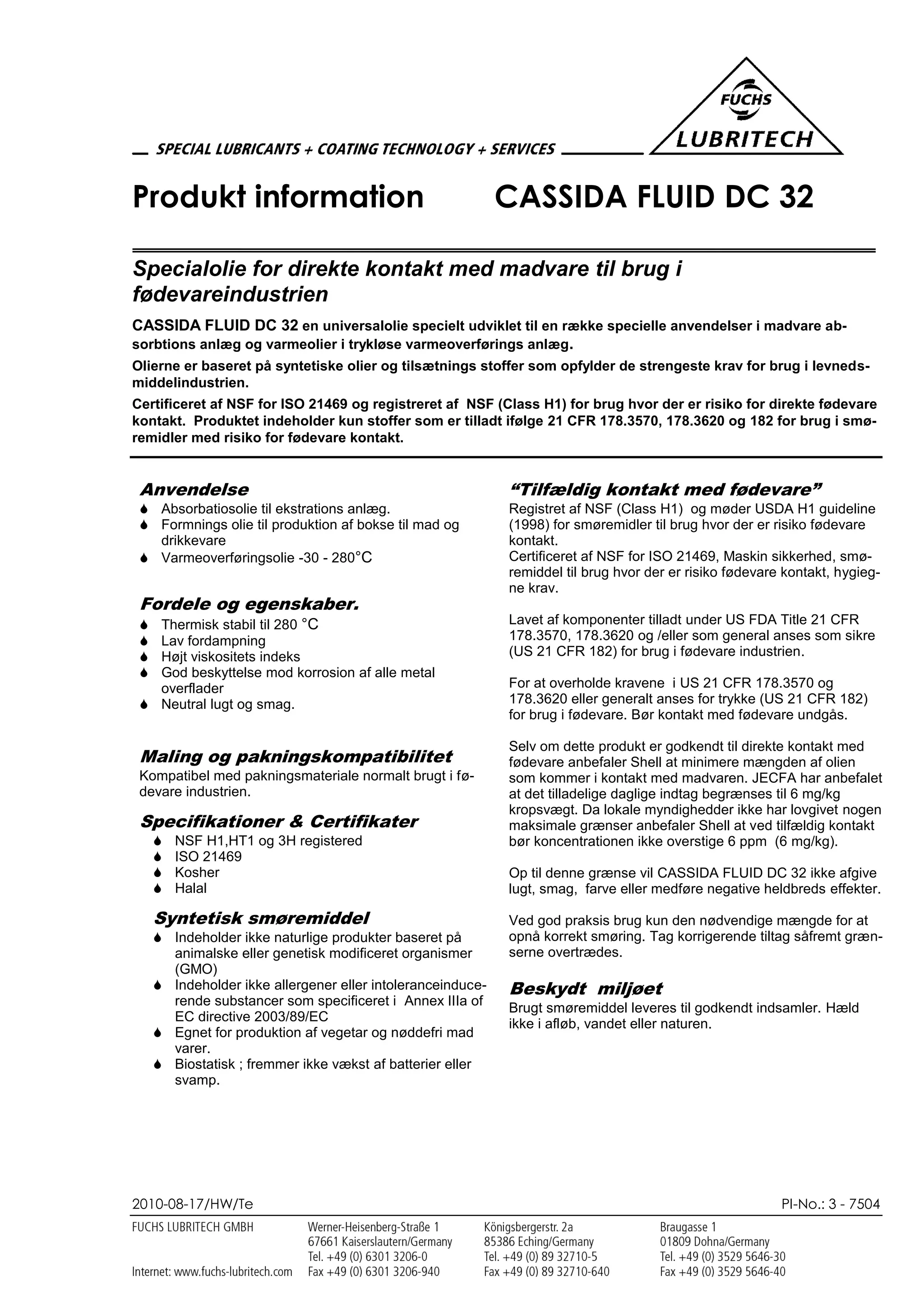 Tds cassida fluid dc 32 dk | PDF