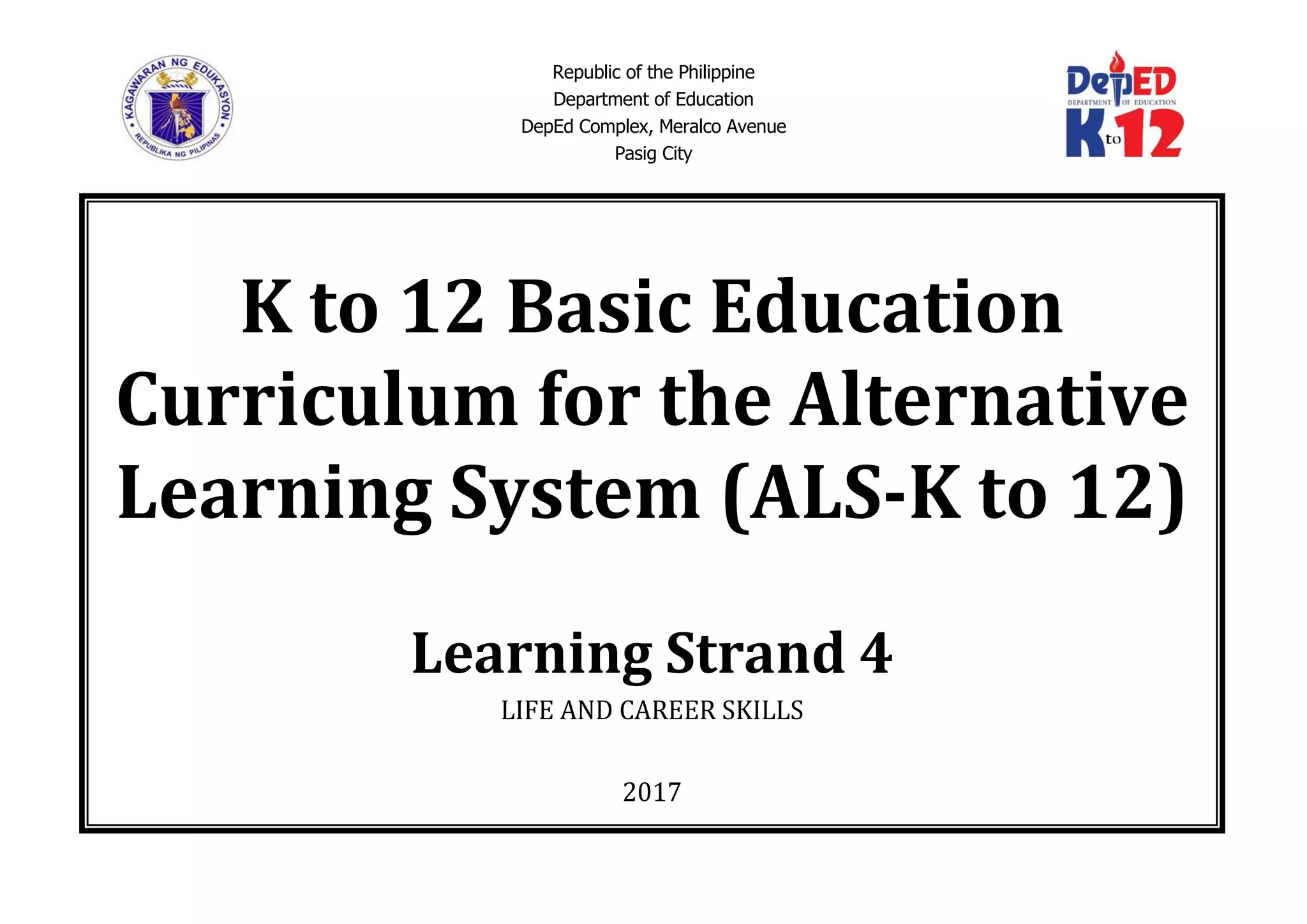 Curriculum Guide on ALS K12 LS 4 (Life and Career Skills) | PDF