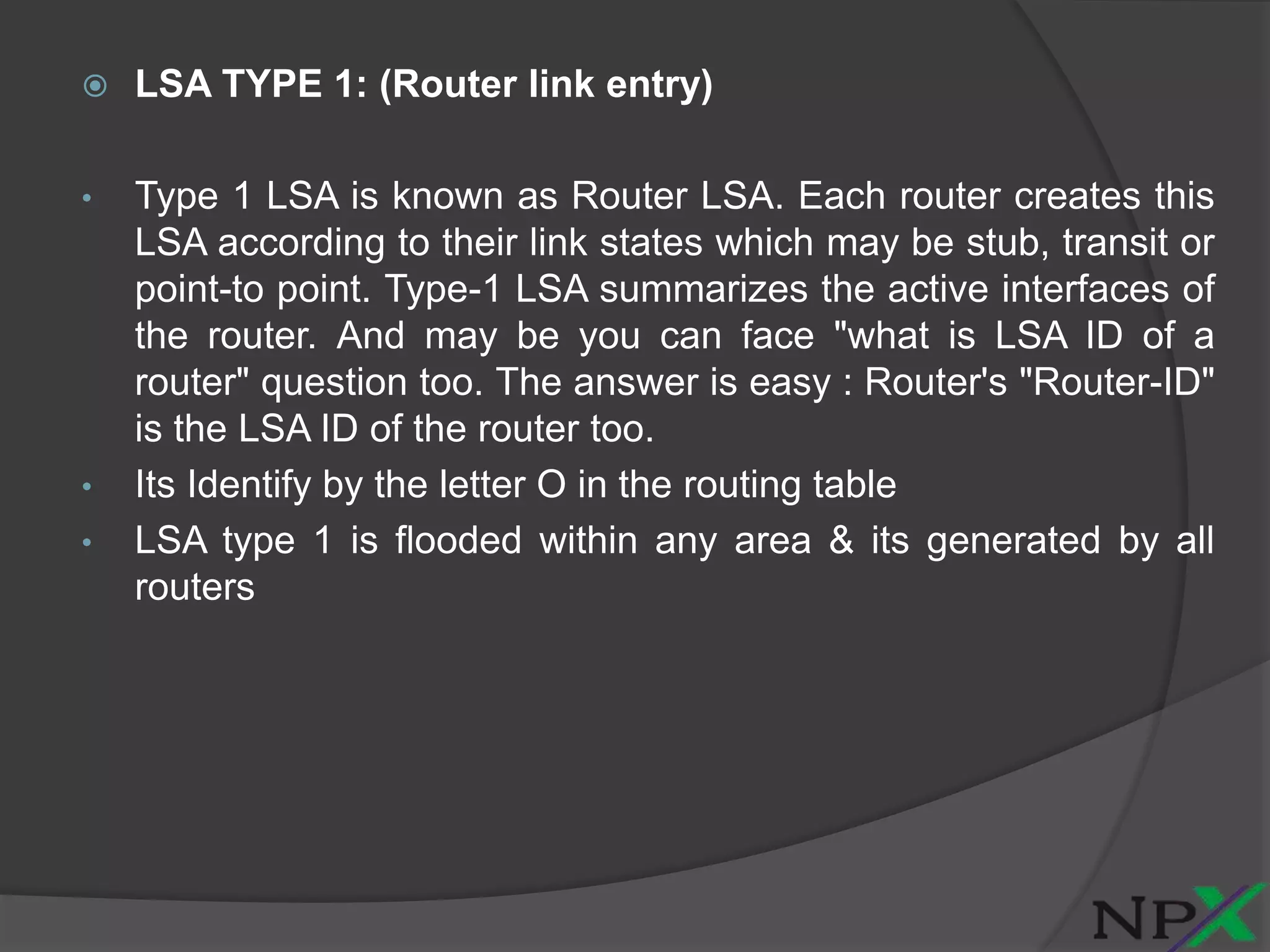 LSA (Link State Advertisement) Types Explanation | PPTX
