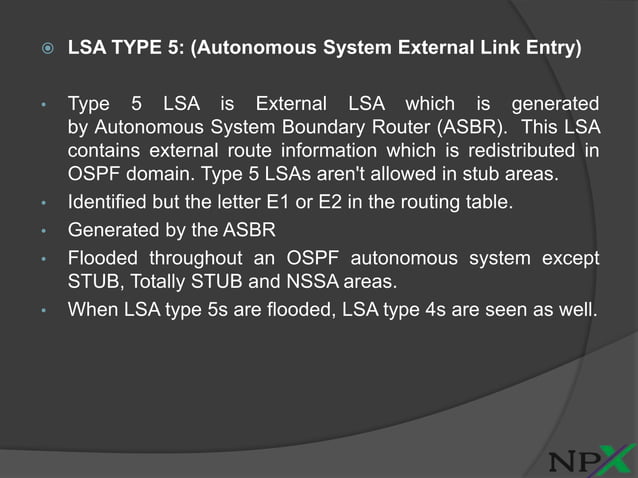 LSA (Link State Advertisement) Types Explanation | PPTX
