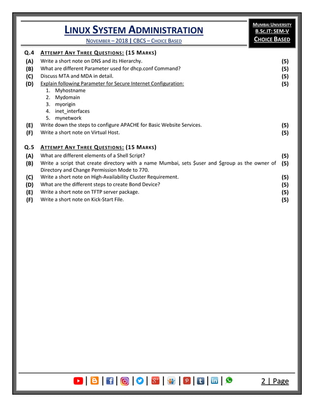Linux System Administration (November – 2018) [Choice Based | Question Paper] | PDF | Operating ...