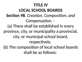 Orientation of Local School Board Members | PPTX
