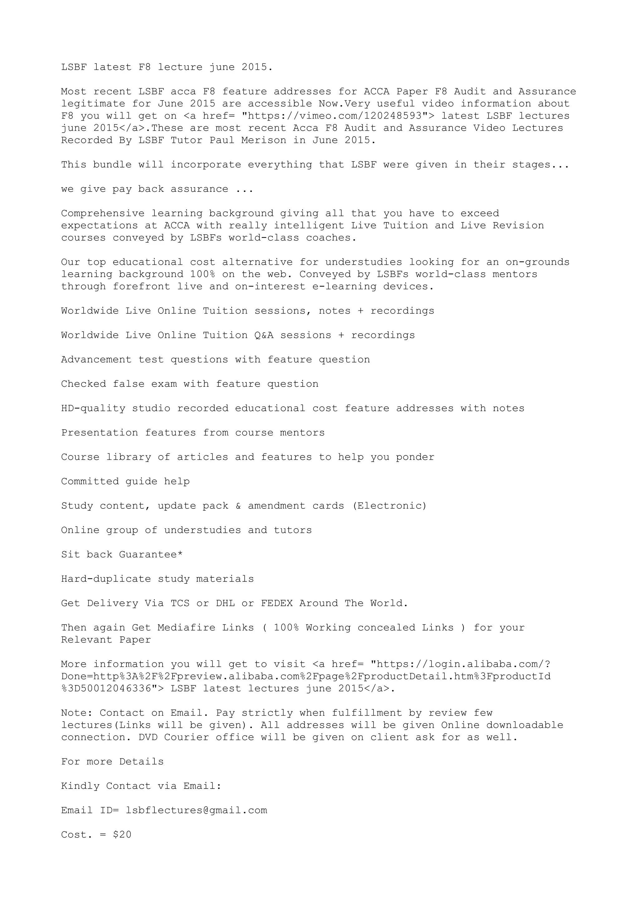 Lsbf latest f8 lecture june 2015 | TXT