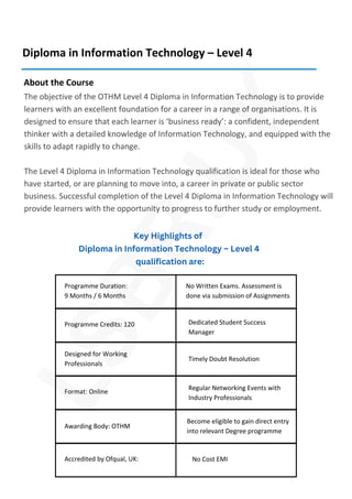 Level 4 Diploma in Information Technology – Delivered Online by LSBR,UK ...
