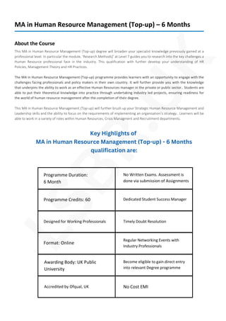 MA in Human Resource Management (Top-up) – 6 Months – Delivered Online ...