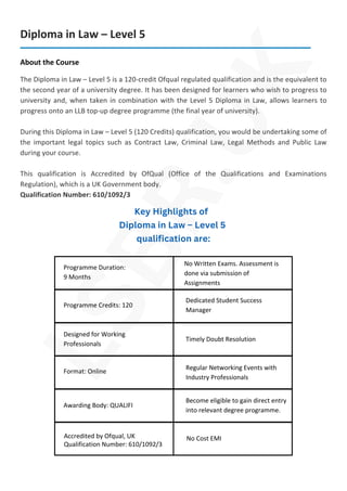 Level 5 Diploma in Law - Delivered Online by LSBR,UK | PDF
