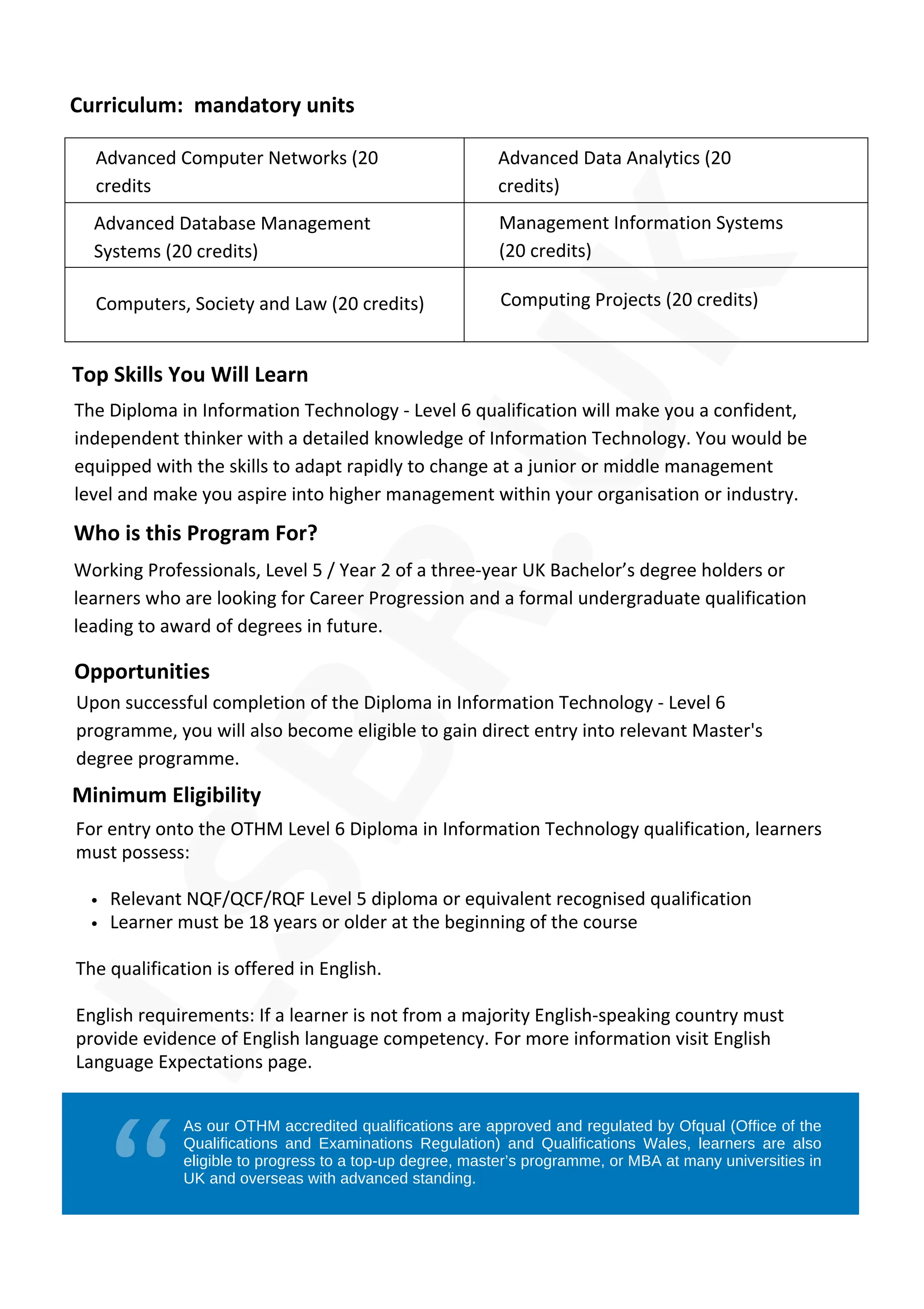 Level 6 Diploma in Information Technology - Delivered Online by LSBR,UK | PDF